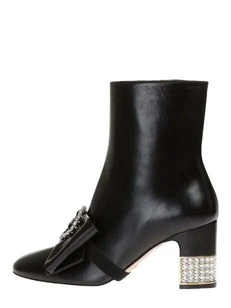 Gucci Removable Bow Leather Ankle Boots - Black
