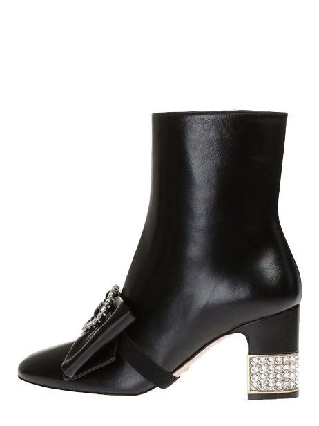 Gucci Removable Bow Leather Ankle Boots - Black