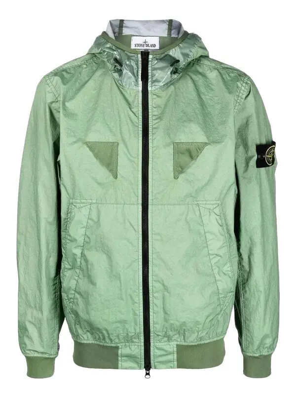 Stone Island Logo Patch Hooded Jacket - Green