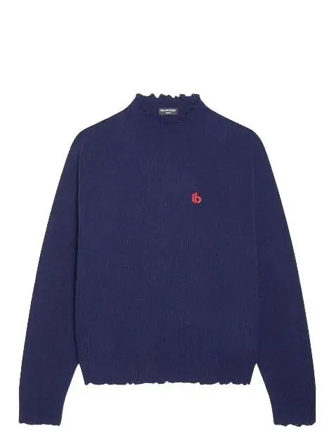 Balenciaga Double B Highneck Wool Knit Sweater - Blue