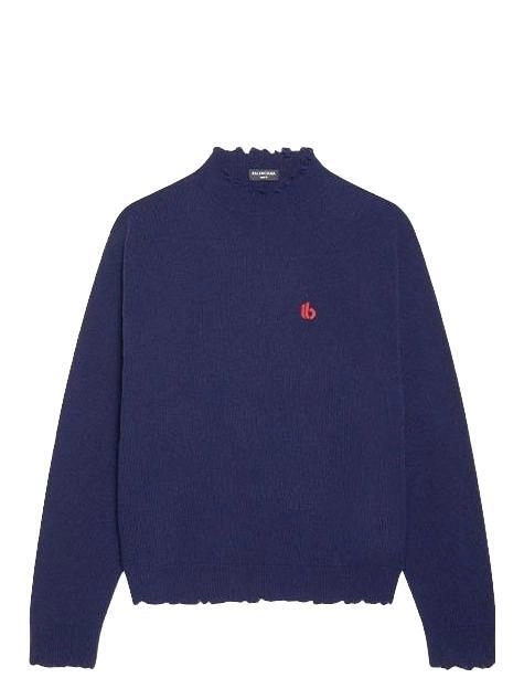 Balenciaga Double B Highneck Wool Knit Sweater - Blue