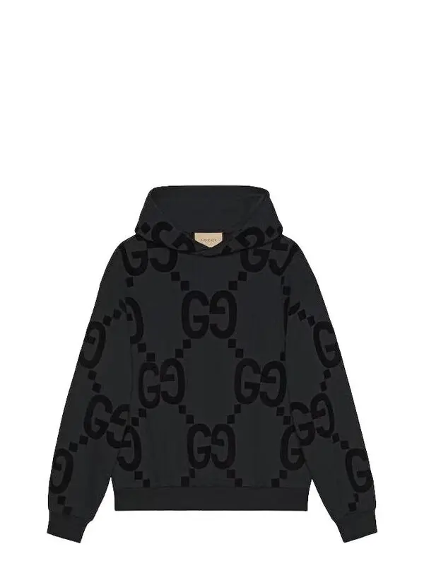 Gucci Gg Flocked Print Cotton Fleece Sweatshirt - Black
