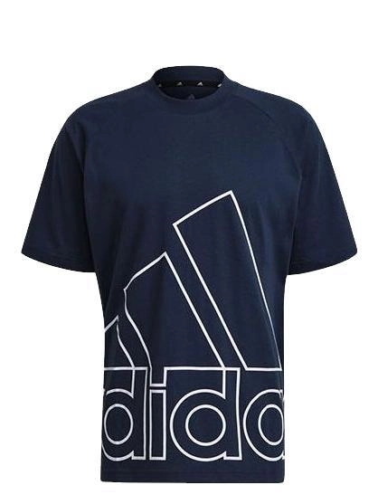 Adidas U Big Logo T Printing Sports Round Neck Short Sleeve - Navy Blue