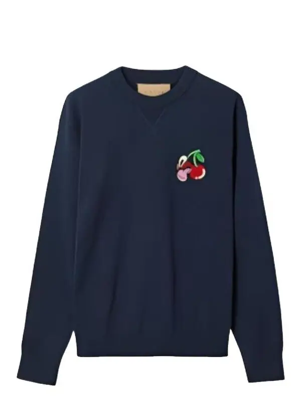 Gucci Cotton Wool Sweater With Embroidered Patch - Dark Blue