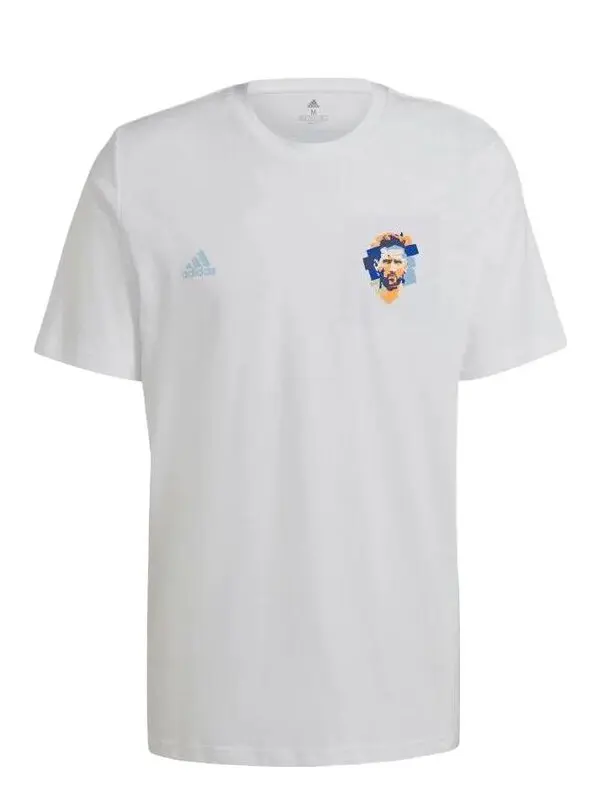Adidas Printing Round Neck Pullover Sports Short Sleeve White - Multi-color
