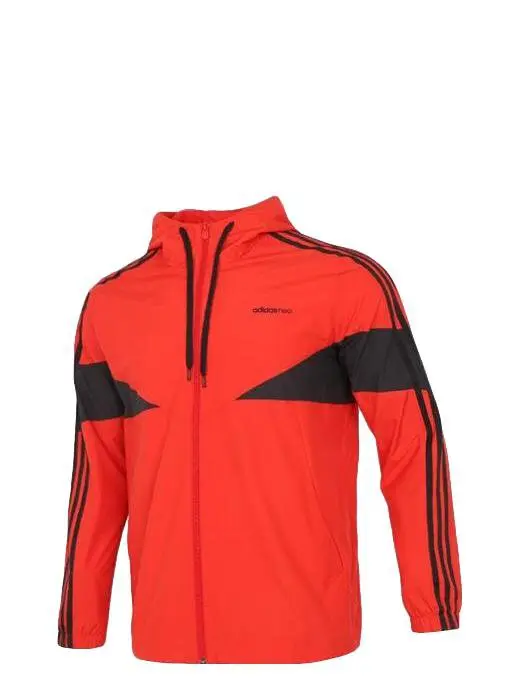 Adidas Neo Casual Sports Windproof Woven Hooded Jacket - Red