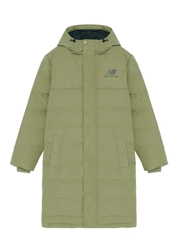NEW BALANCE Long Down Jacket With Logo Print - Green