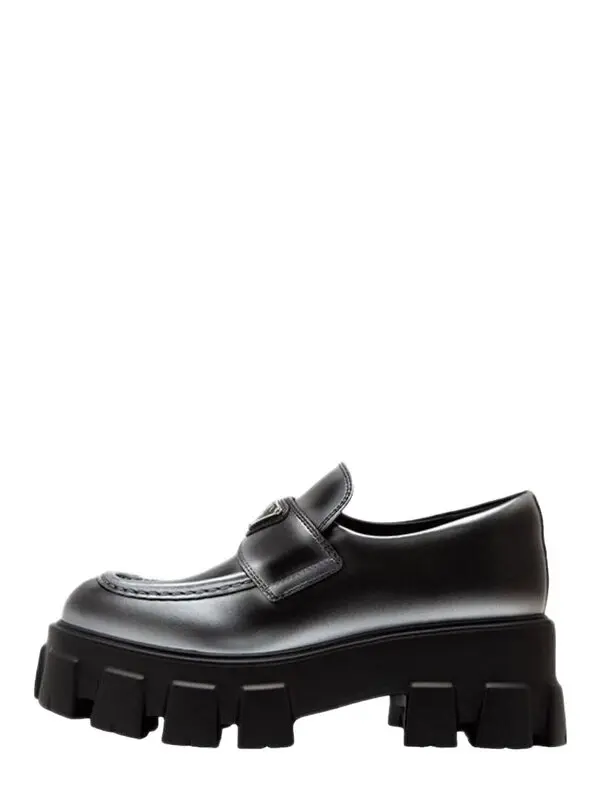 Prada Monolith Brushed Leather Loafers - Black