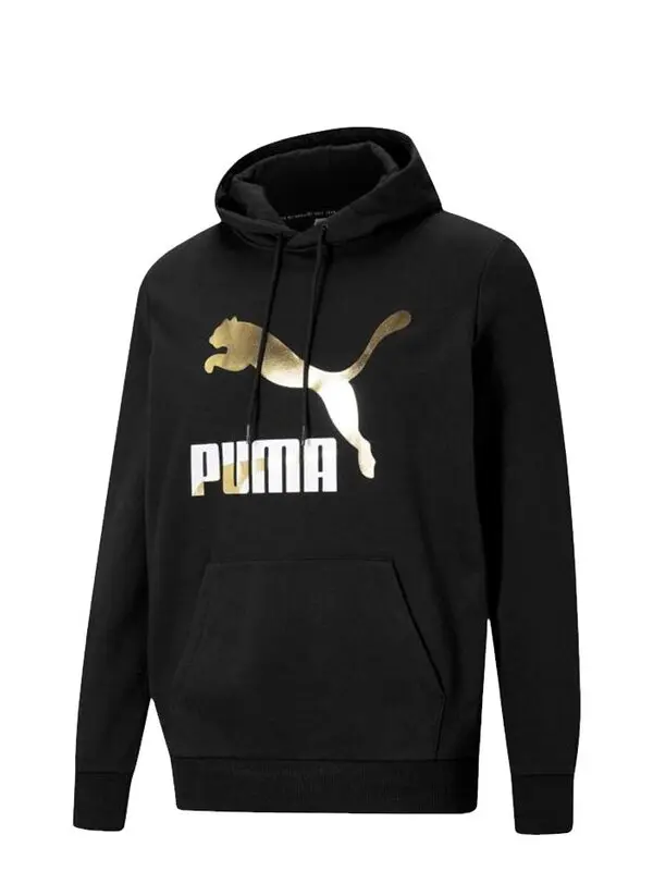 PUMA Classics Bronzing Logo Printing Sports Hoodie - Black