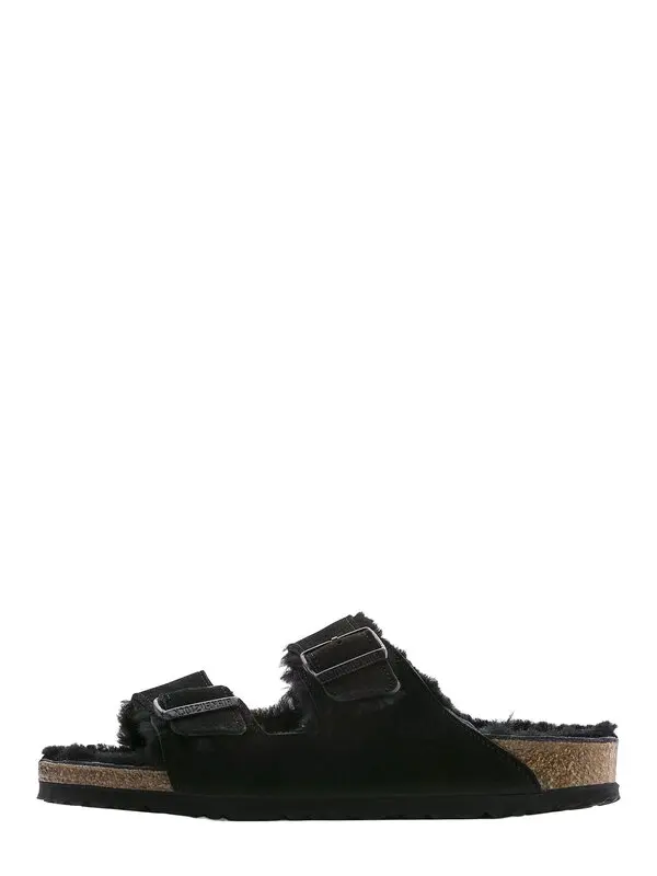 BIRKENSTOCK Arizona Shearling Suede Leather Slides - Black