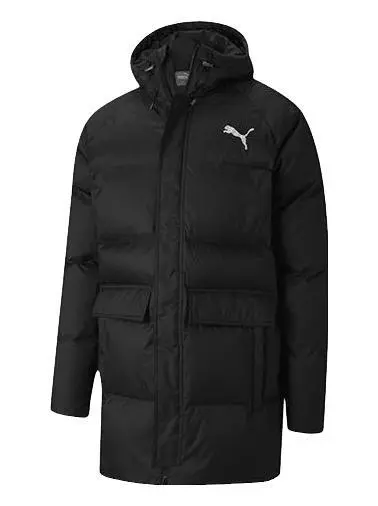 PUMA Long Down Jacket With Hood - Black/white
