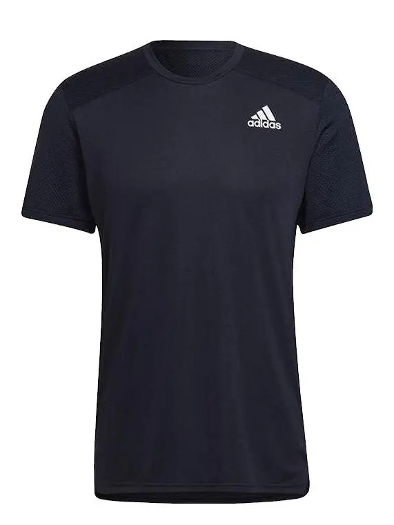 Adidas Solid Color Logo Round Neck Short Sleeve Ink Blue T-shirt - Multi-color