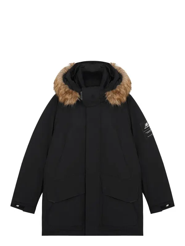NEW BALANCE Hooded Down Parka With Fur Trim - Black