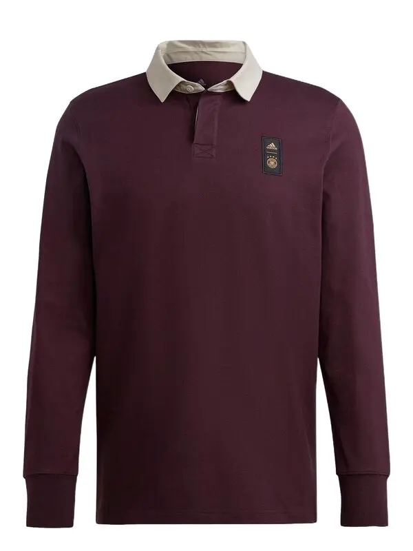 Adidas Solid Color Brand Logo Casual Long Sleeves Dark Sauce Purple Polo Shirt - Default Color