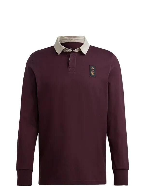 Adidas Solid Color Brand Logo Casual Long Sleeves Dark Sauce Purple Polo Shirt - Default Color