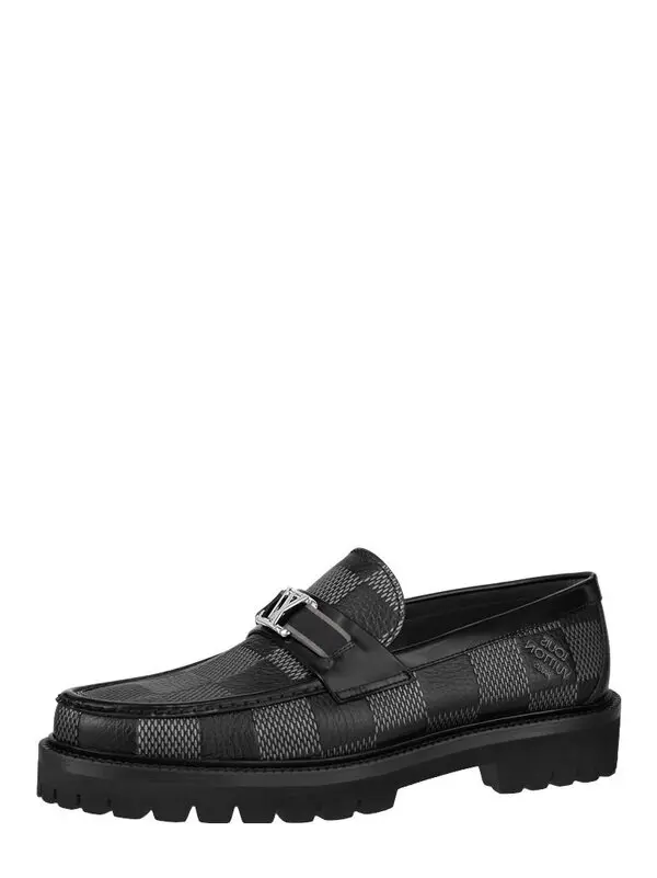LOUIS VUITTON Major Loafers In Grey Black Plaid - Grey/black/silver