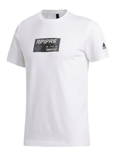 Adidas M Gfx T Lng Logo Printing Sports Round Neck Short Sleeve White - Multi-color