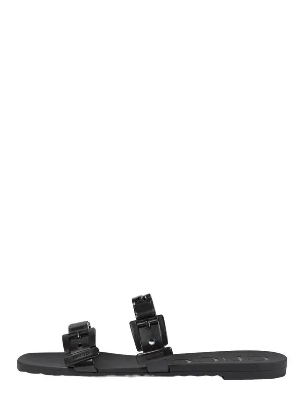 Gucci Rubber Slide Sandal With Buckle Detailing - Black