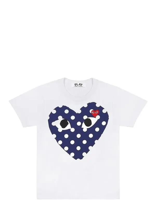 Play Comme Des Garcon Polka Dots Full Heart Short Sleeve Navy - White