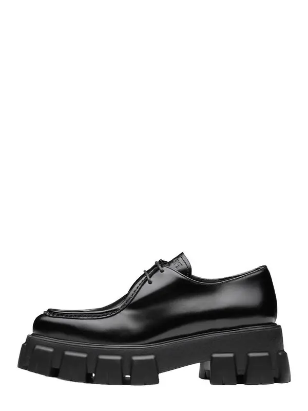 Prada Monolith Pattern Calf Pointy Derby Shoes - Black