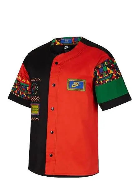 Nike Geometry Pattern Splicing Design Short Sleeve Jacket - Black