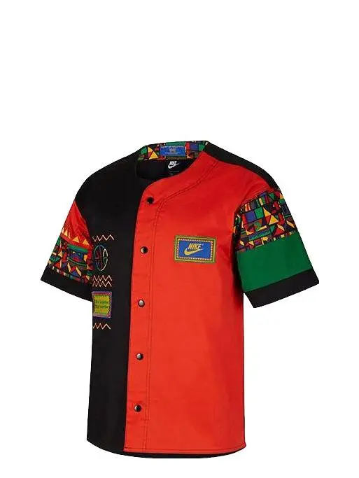 Nike Geometry Pattern Splicing Design Short Sleeve Jacket - Black