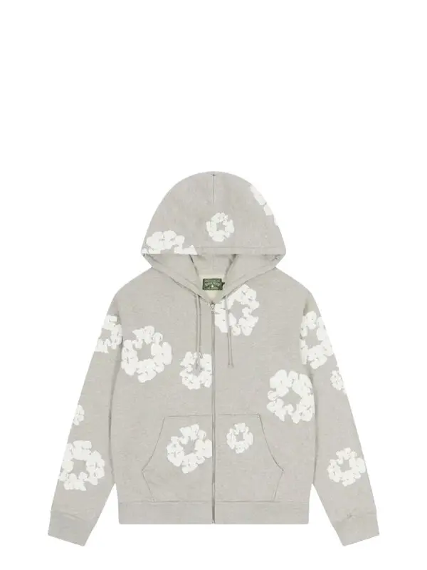 DENIM TEARS Cotton Wreath Zip Hoodie - Grey/white