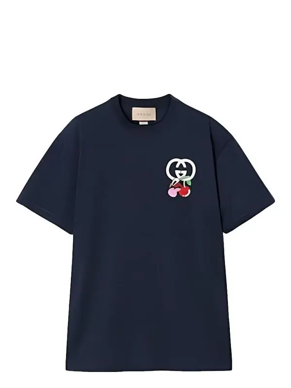 Gucci Cotton Jersey T-shirt With Cherry Patch - Navy