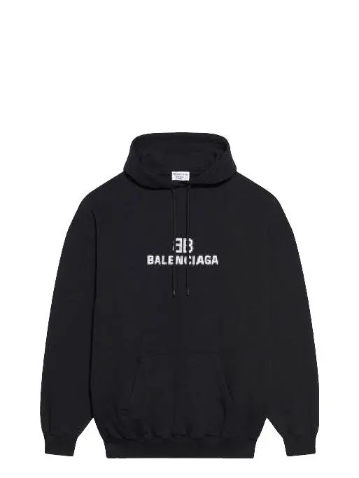 Balenciaga Bb Pixel Fleece Drawstring Hoodie - Black