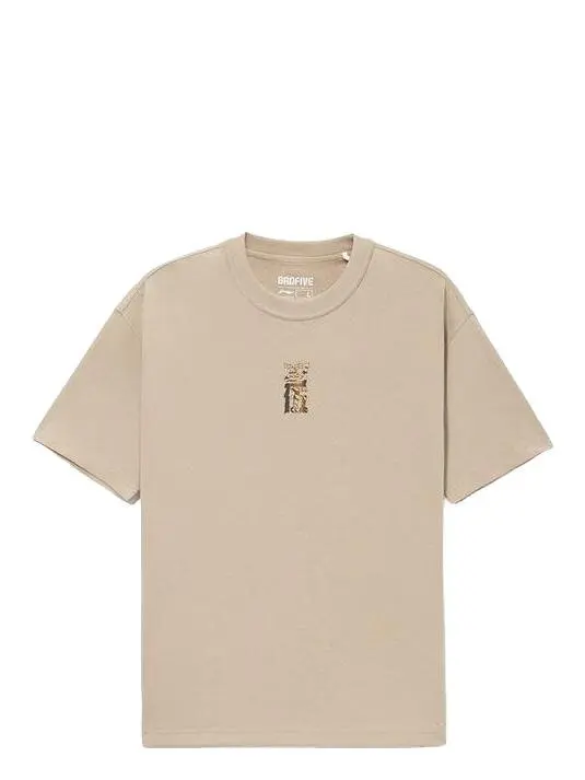 LI-NING Badfive Limited Series Cartoon Pattern Loose Round Neck Short Sleeve - Tan
