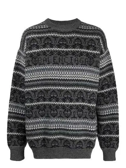 Balenciaga Fair Isle Crewneck Sweater - Grey