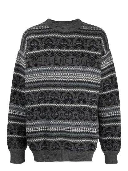 Balenciaga Fair Isle Crewneck Sweater - Grey