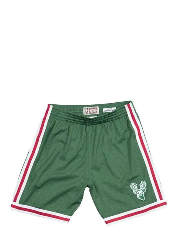 Mitchell & Ness Milwaukee Bucks 1971-72 Road Swingman Shorts - Green/red/white