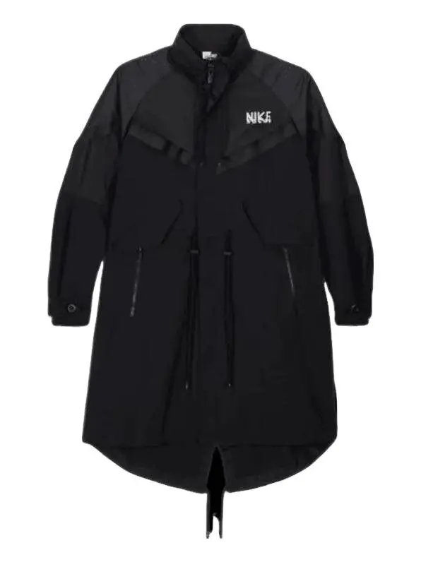 Nike X Sacai Funnel-neck Oversized Shell Trench Coat - Black