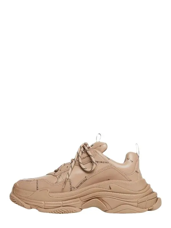 Balenciaga All Over Logo Triple S Sneakers - Beige