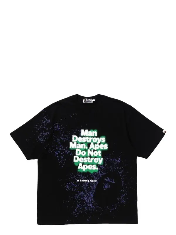 A BATHING APE Spray Print Slogan Relaxed Fit T-shirt - Black