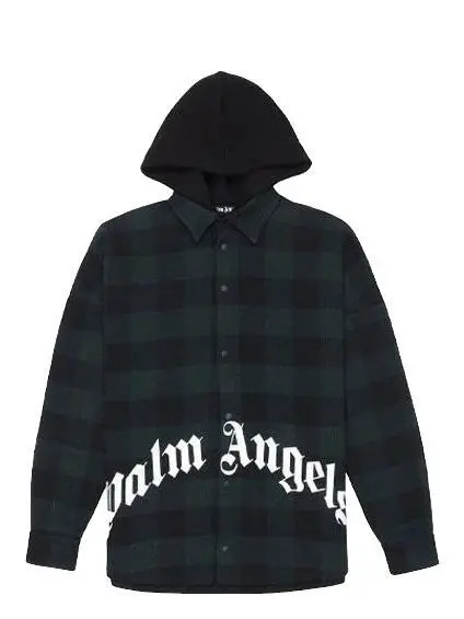 Palm Angels Logo Print Hooded Overshirt Green - Dark Green