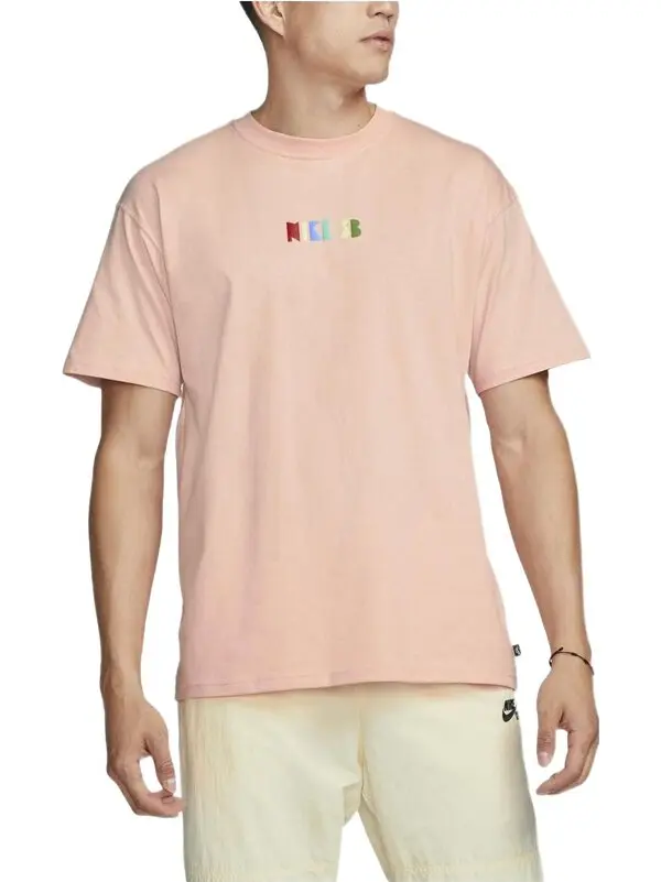 Nike Loose Logo Geometry Pattern Printing Sports Short Sleeve Orange Pink T-shirt - Multi-color