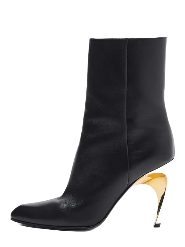 Alexander McQueen Leather Ankle Boots With Sculptural Heel - Black/silver