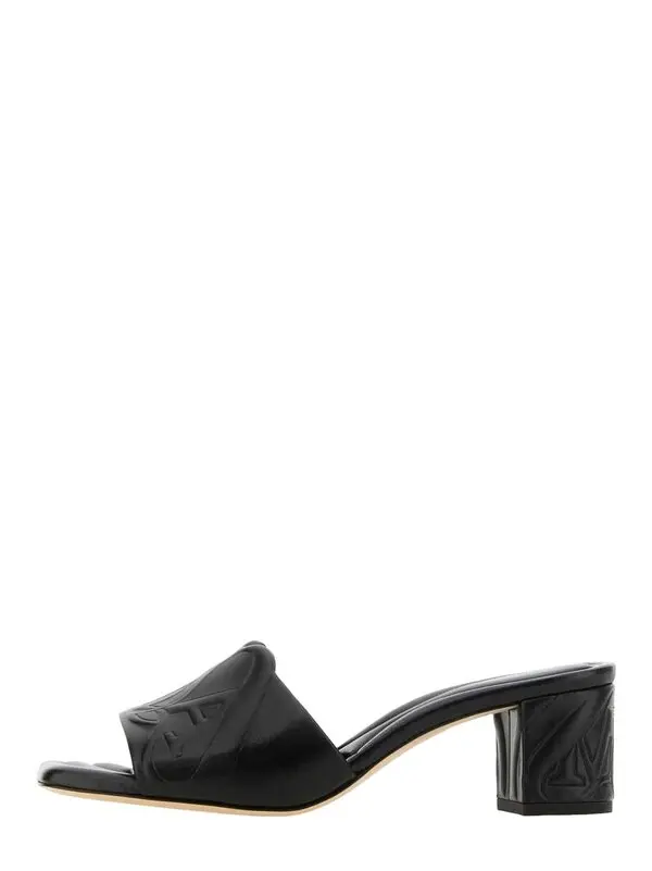 Alexander McQueen Embossed Leather Heeled Sandals - Black