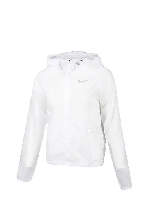 Nike Hooded Running Jacket With Zipper Closure - White