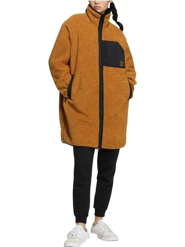 Adidas Neo Colorblock Logo Print Stand Collar Jacket - Tan/black