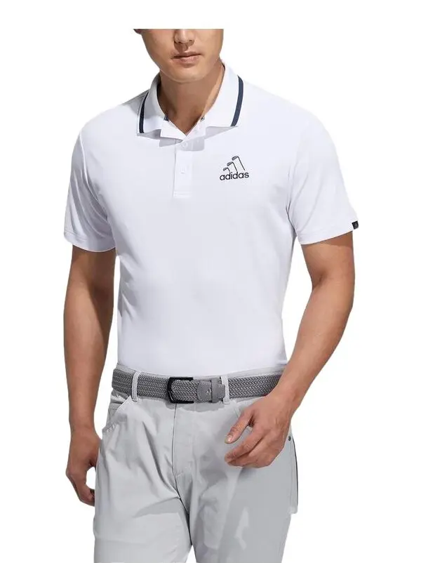 Adidas Solid Color Logo Casual Sports Short Sleeve Polo Shirt White - Multi-color