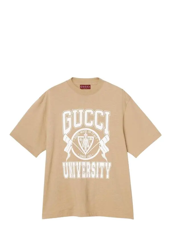Gucci Cotton Jersey Printed T-shirt 'university Print - Beige