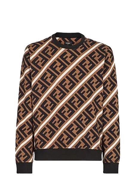 Fendi Logo Cotton Colorblock Sports Sweatshirt - Brown