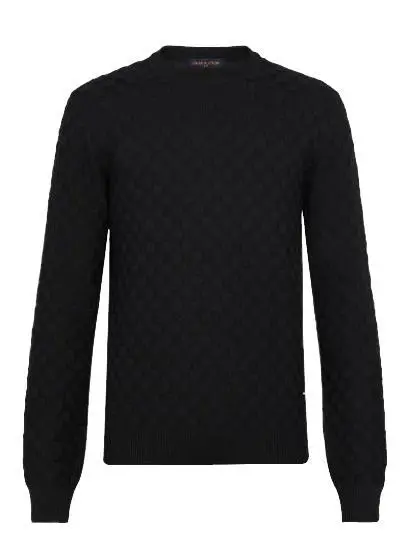LOUIS VUITTON Solid Color Round Neck Long Sleeve Knit - Black