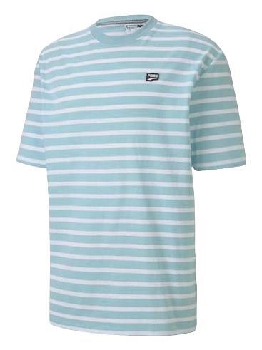 PUMA Downtown Strlped Stripe Round Neck Short Sleeve - Sky Blue