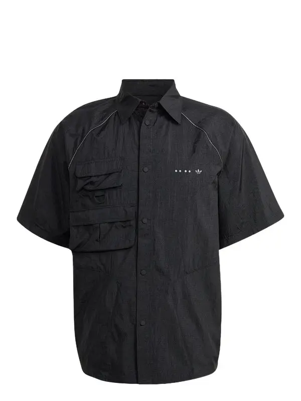 Adidas Originals Solid Color Lapel Short Sleeve Black Shirt - Default Color
