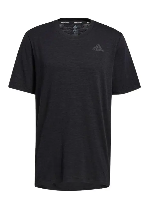 Adidas Logo Printing Round Neck Straight Short Sleeve Black T-shirt - Default Color