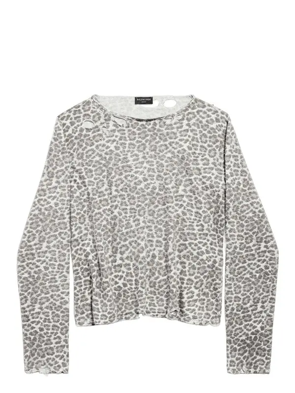 Balenciaga Leopard Print Distressed Sweater - Brown